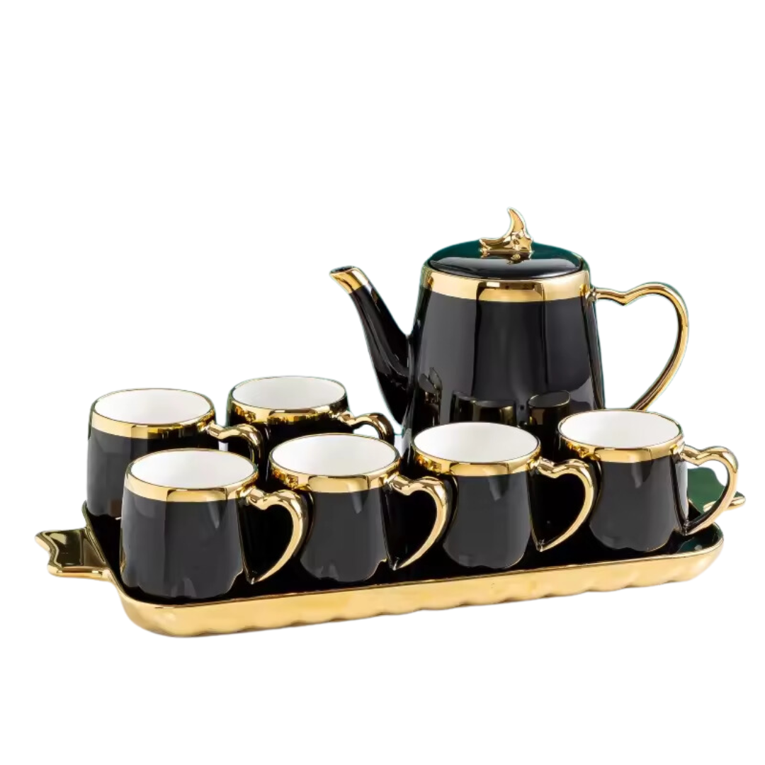 Luxury Modern Ceramic Tea / Coffee Set - Black with Gold Accent